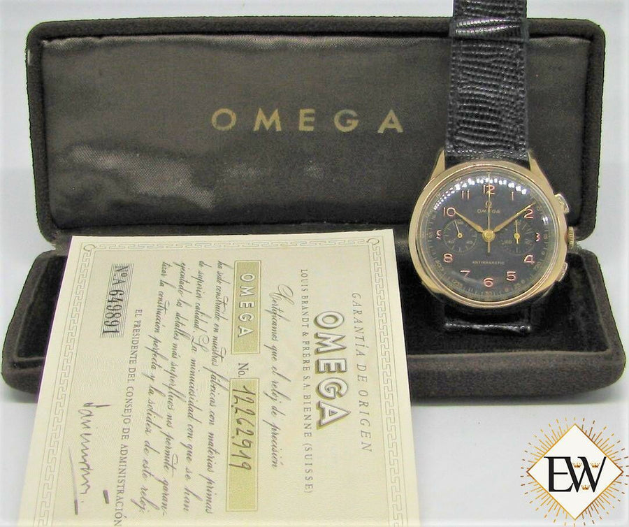 Serviced Vintage OMEGA 2872 OT 18K GOLD CHRONOGRAPH 320 Pre 321 Box ...