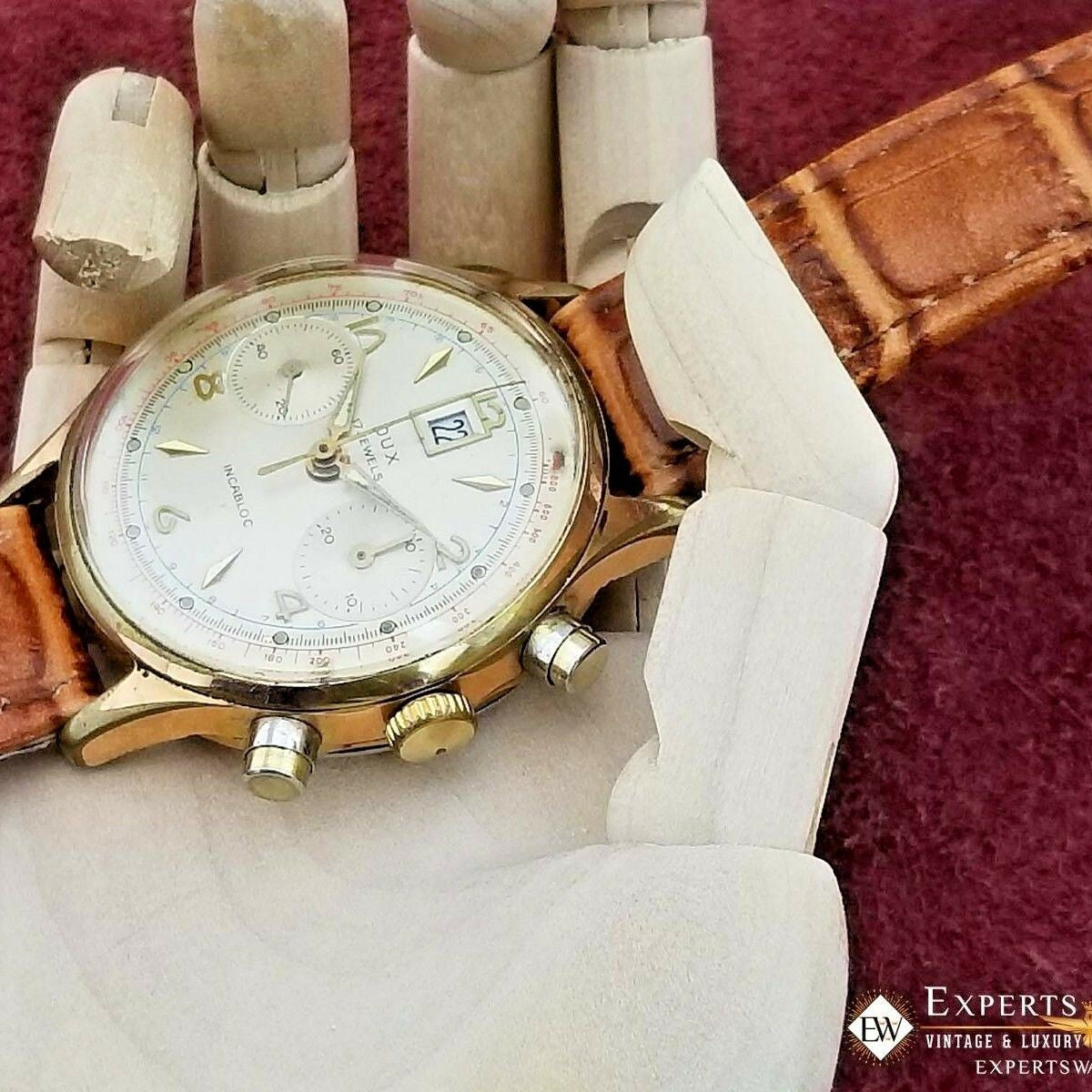 Vintage DUX Chronograph Landeron 189 Gold Color Watch Military Roulett ...