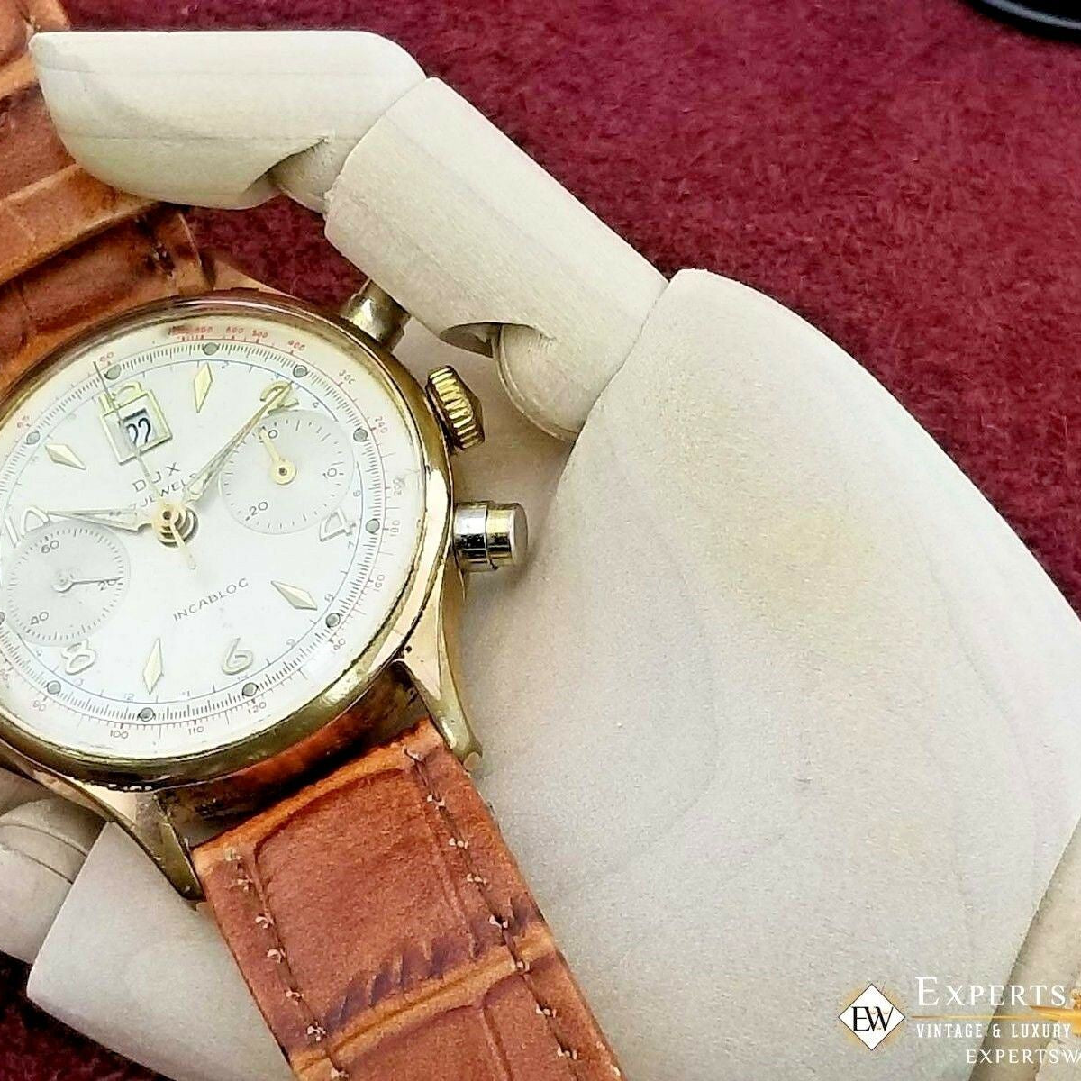 Vintage DUX Chronograph Landeron 189 Gold Color Watch Military Roulett ...