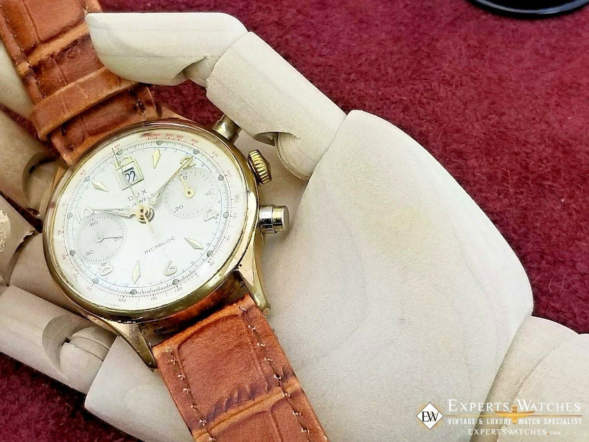 Vintage DUX Chronograph Landeron 189 Gold Color Watch Military Roulett ...
