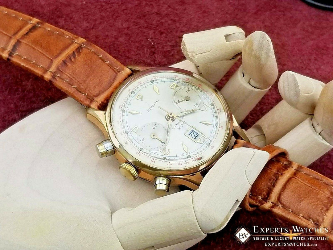 Vintage DUX Chronograph Landeron 189 Gold Color Watch Military Roulett ...