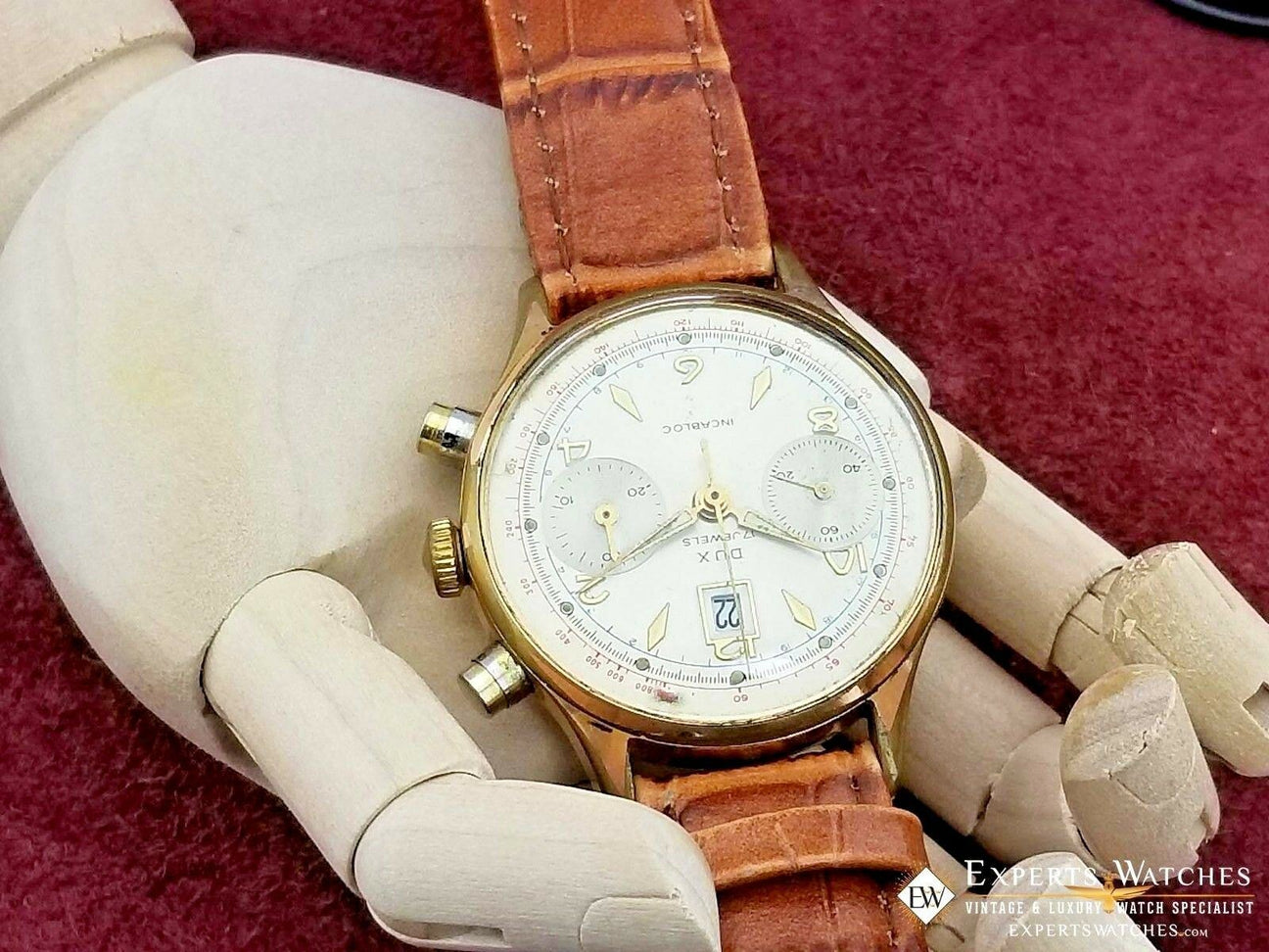 Vintage DUX Chronograph Landeron 189 Gold Color Watch Military Roulett ...
