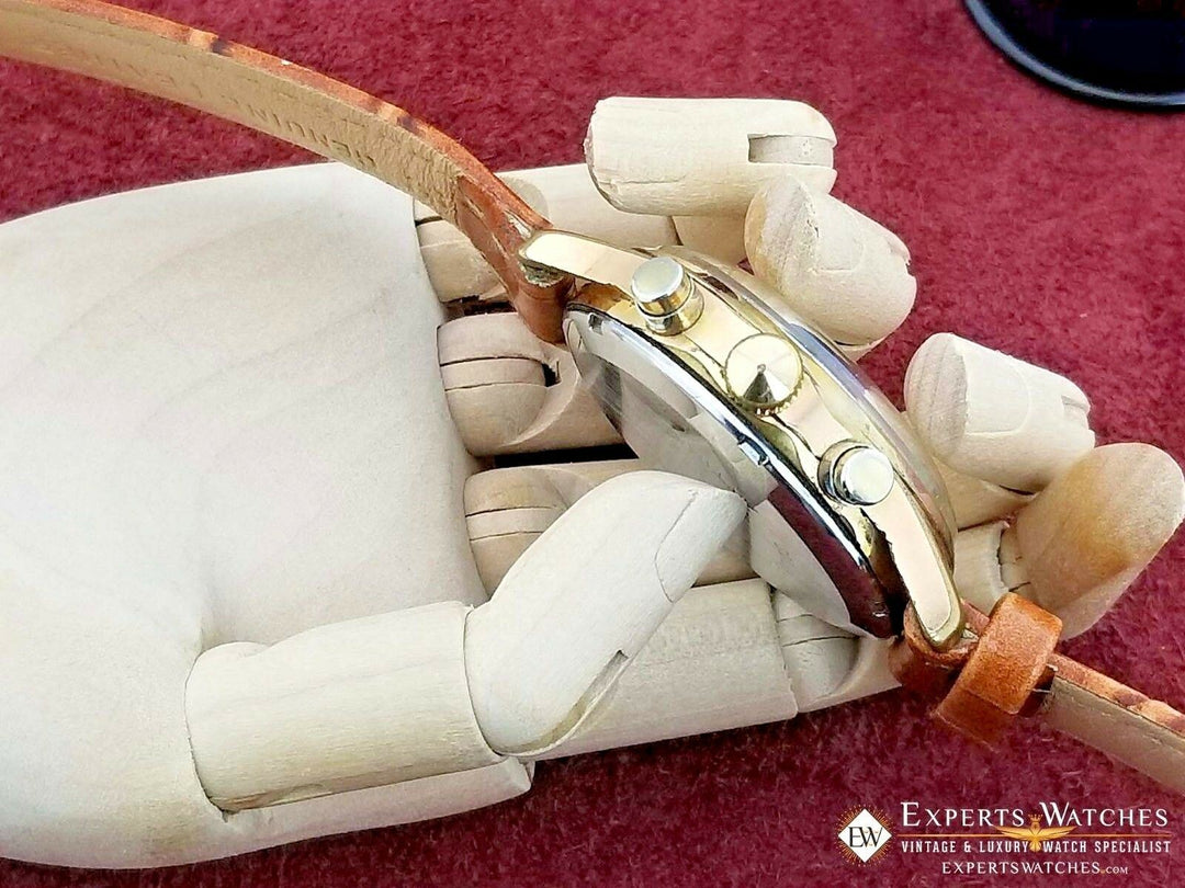 Vintage DUX Chronograph Landeron 189 Gold Color Watch Military Roulett ...