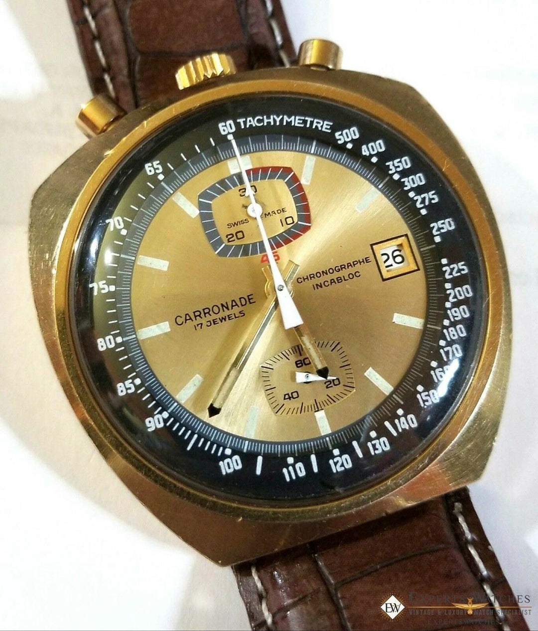 Serviced Vintage Carronade BullHead Chronograph Valjoux 7734 Gold 42.5 ...