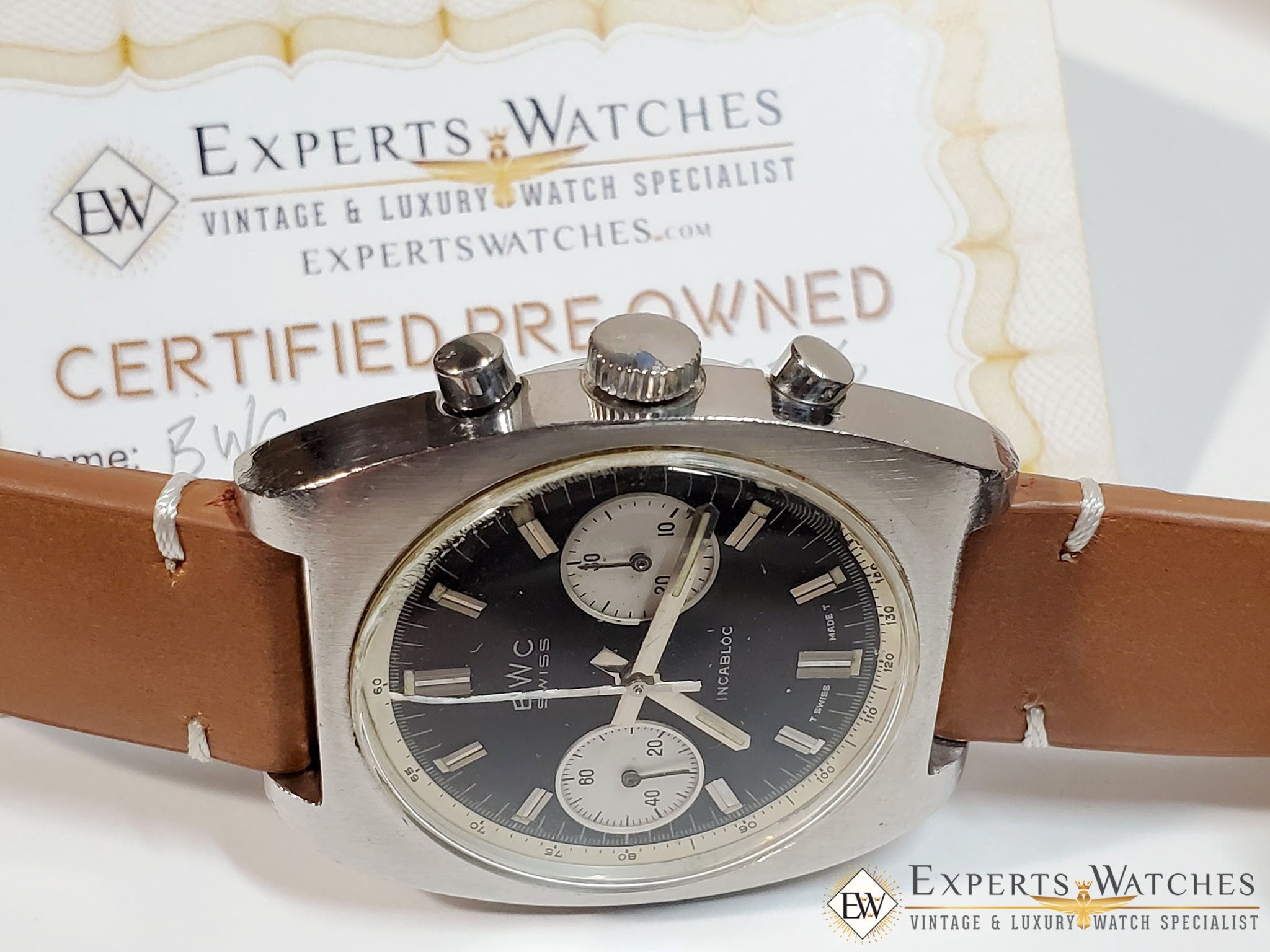 Serviced Vintage 1970's BWC Military Chronograph 7733 Watch Panda ...