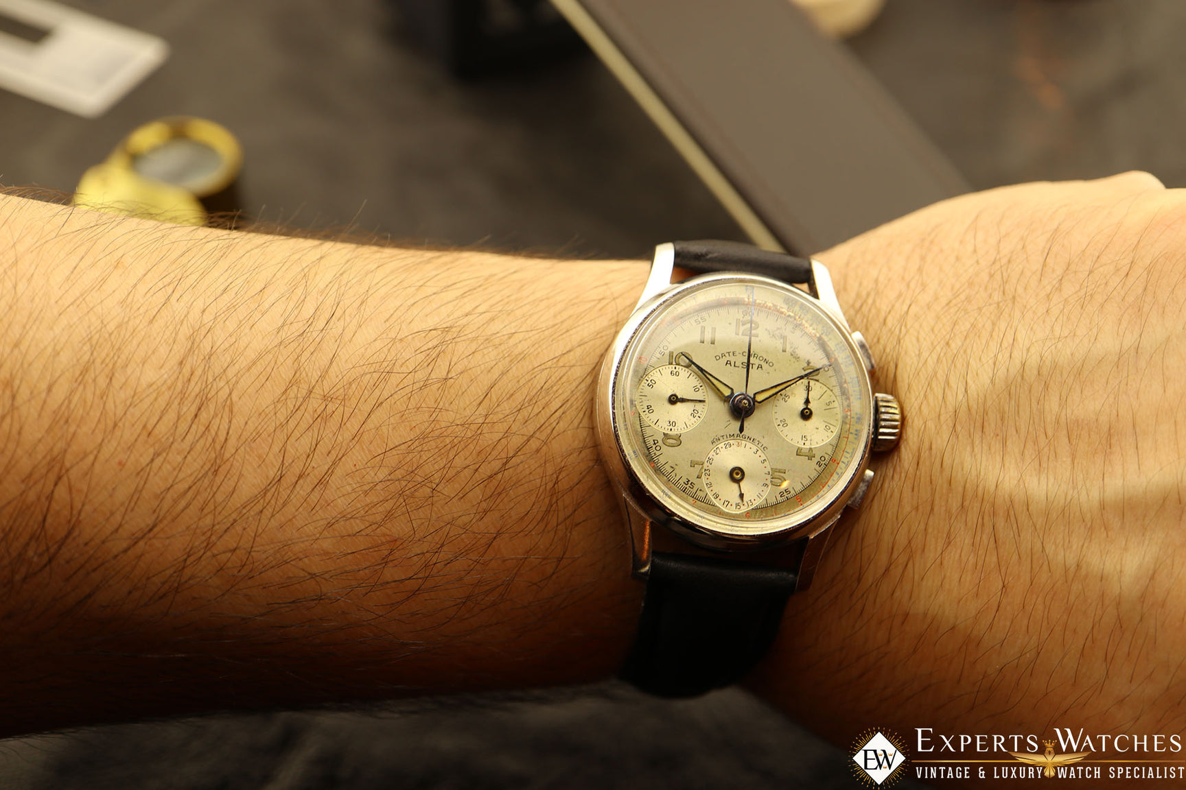 1950's Vintage Alsta Date-Chrono Watch Chronograph Landeron 159 ...