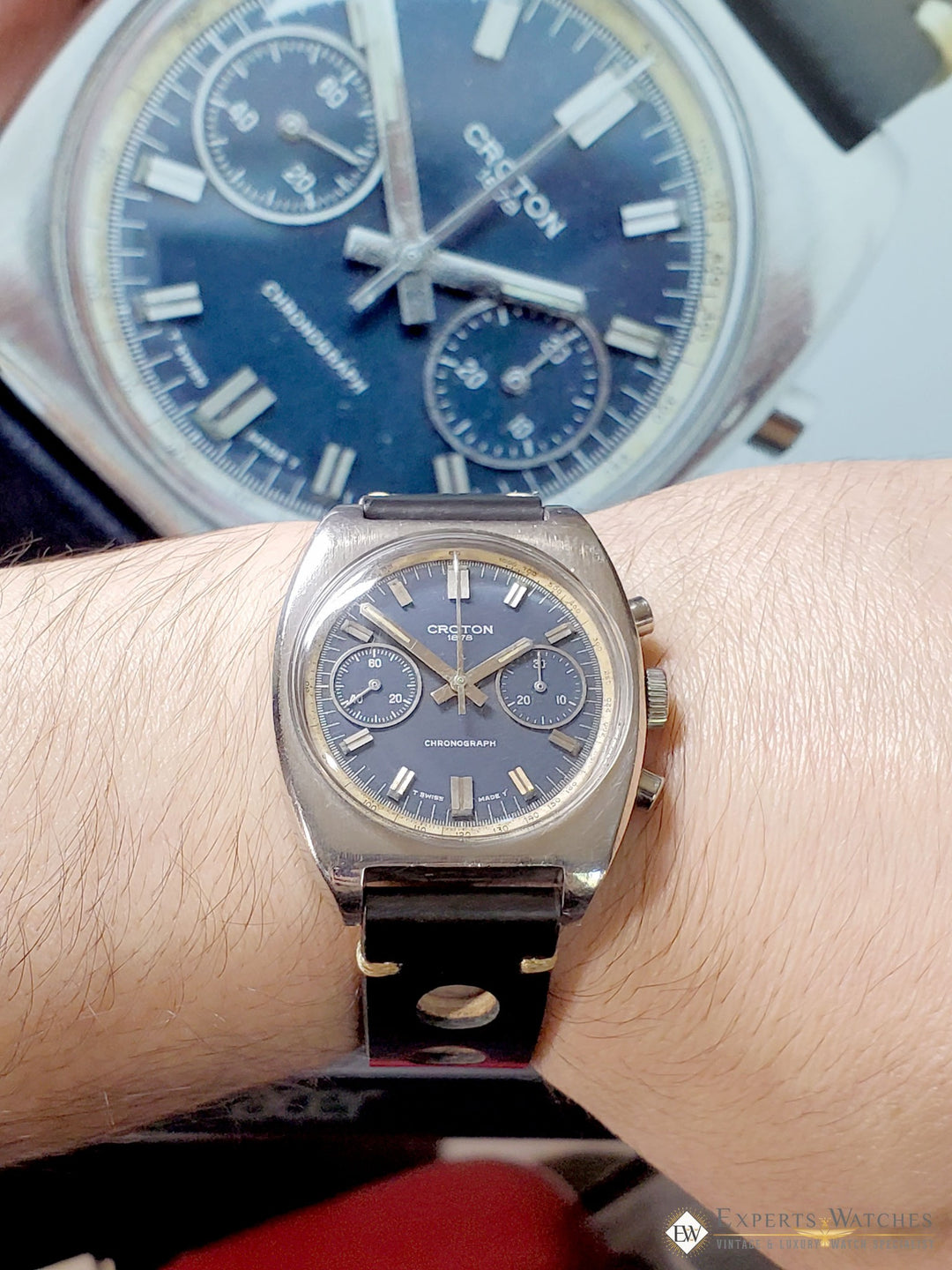 Serviced Vintage Croton 1878 chronograph Valjoux 7733 Panda Dial Box ...