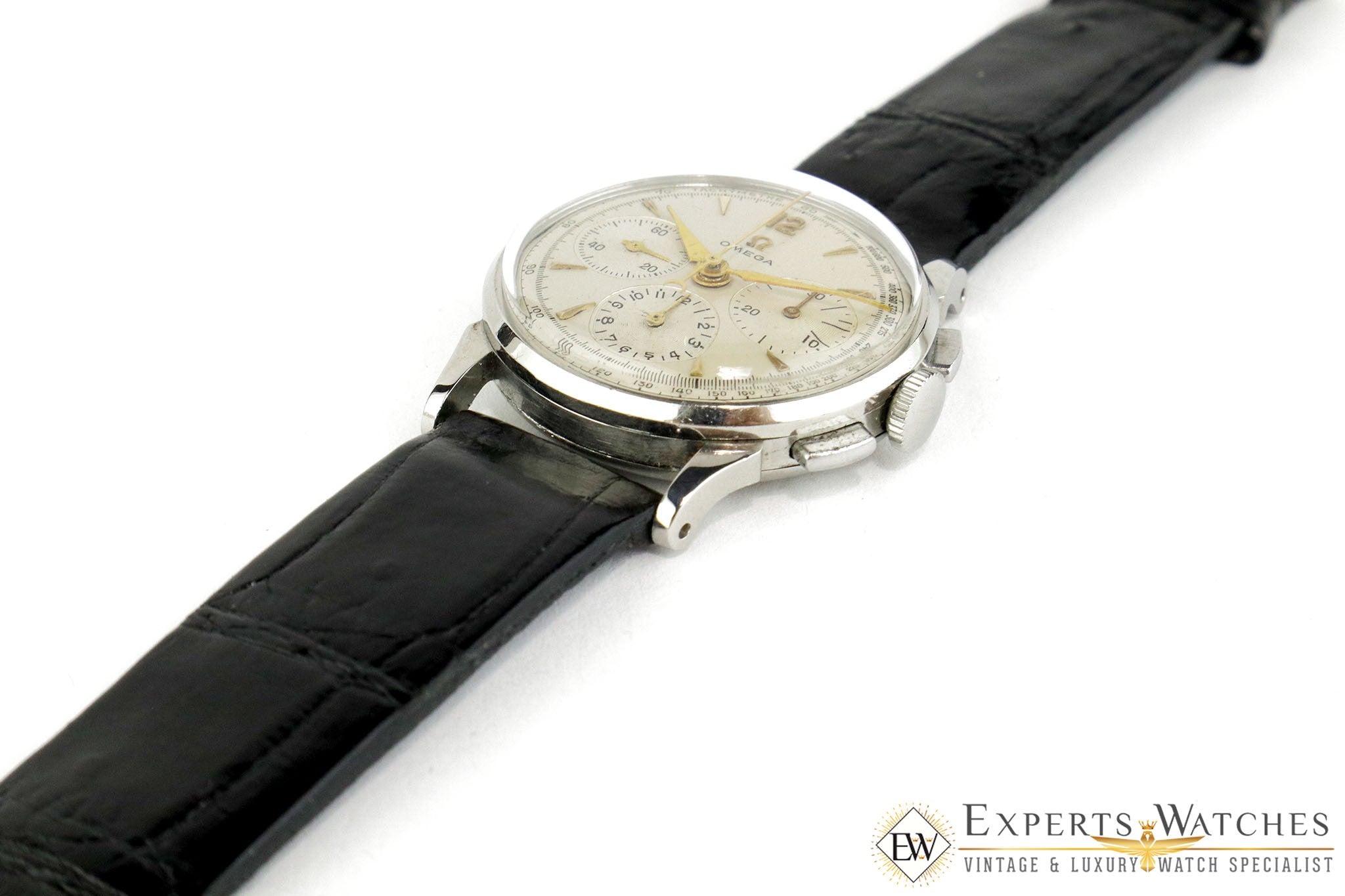 Serviced 1940's Omega 2277 Chronograph Watch Cal 27 Cal 321 Fancy Lug ...