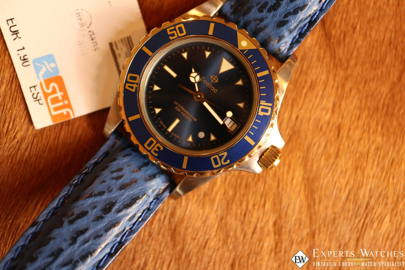 Sold!!! Zodiac Blue Sub Silver Dot Diving Professional 200m 213.66.56 ...