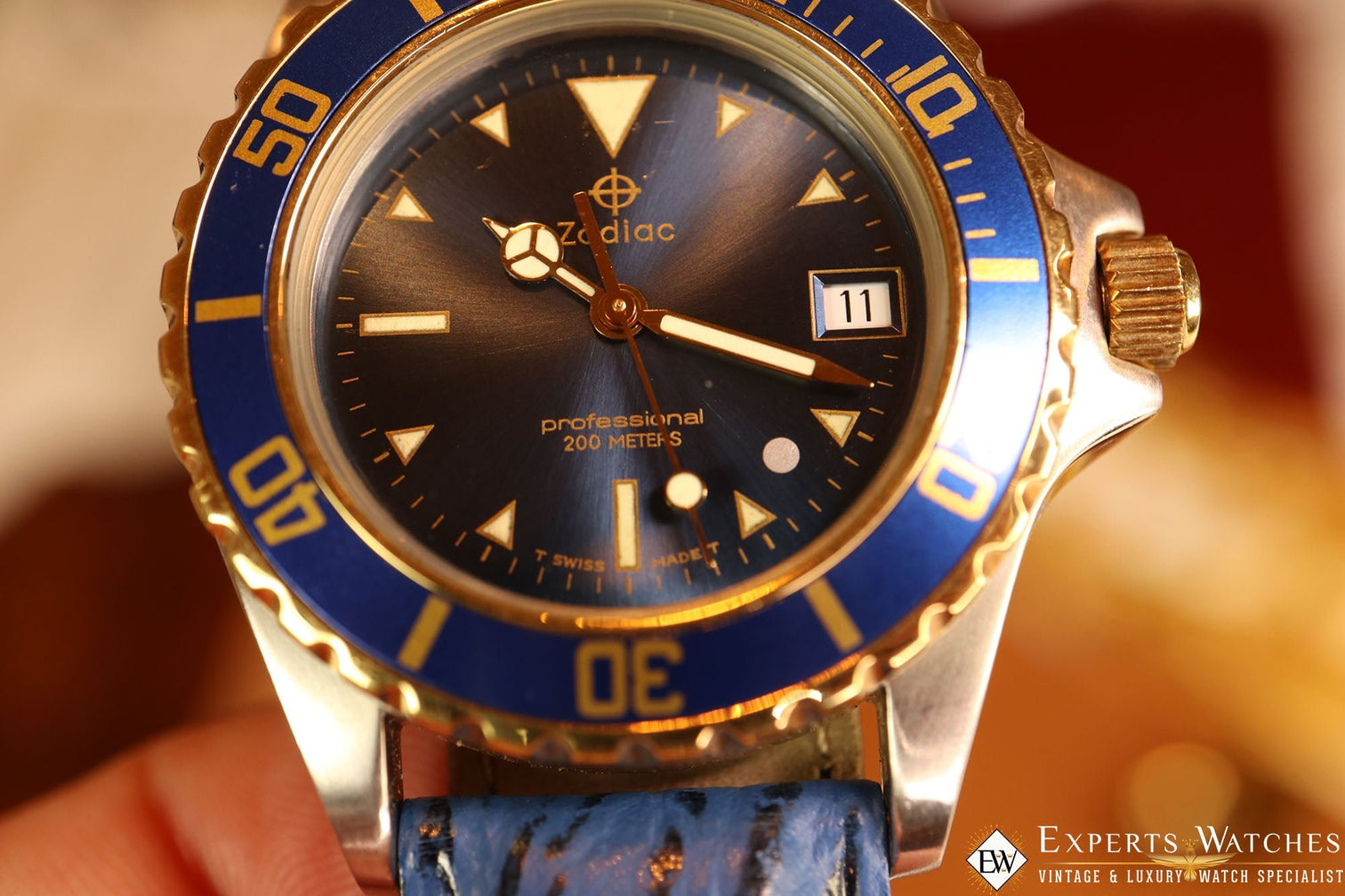 Sold!!! Zodiac Blue Sub Silver Dot Diving Professional 200m 213.66.56 ...